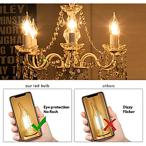 KGC LED Candelabra Bulb, 2700K Warm White 450LM, LED Dimmable Edison Bulb, 4.5W Equivalent to 50W, E26 Medium Base LED Candle Bulbs, CA11/C35 Clear Glass Flame Shape Bent Tip - 6 Pack