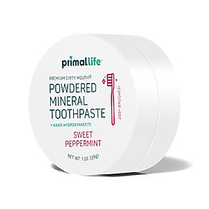 Primal Life Organics - Dirty Mouth Toothpowder, Tooth Cleaning Powder, Flavored Essential Oils with Natural Kaolin & Bentonite Clay, Good for 200+ Brushings, Organic, Vegan (Sweet Peppermint, 1 oz)