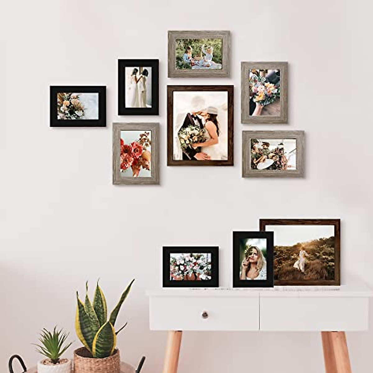 LUCKYLIFE Gallery Wall Frame Set, Picture Frames Collage 10-Pack for Wall or Tabletop with 8x10 5x7 4x6 Frames in 3 Different Finishes