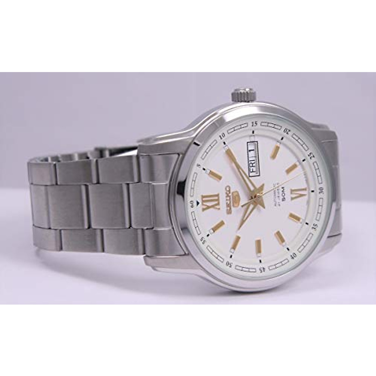 Seiko 5 SNKP15 K1 Silver with White Dial Men's Classic Automatic Analog Watch