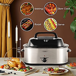 Sunvivi 24 Quart Electric Roaster with Removable Pan,Electric Turkey Roaster Oven with Visible & Self-Basting Lid,Large Roaster with Removable Pot and Cool-Touch Handles