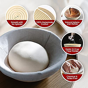 Banneton Bread Proofing Basket Set With Sourdough Bread Baking Supplies, Bread Making Kit Include 9''Round 10'' Oval & Baguette Cane Sourdough Proofing Basket With Dough Whisk Scrapers +Bread Lame…