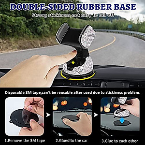 Dashboard Phone Holder Bling Phone Mount for Car,Car phone holder Mount with One More Air Vent Base,Phone Holder Car Accessories,Universal Car Phone Holder Mount for Windshield and Air Vent,Silver