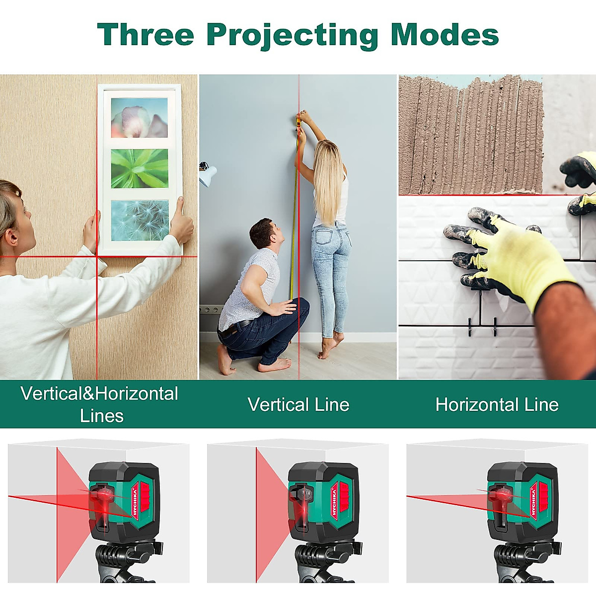Laser Level, HYCHIKA 50 Feet Cross Line Laser with Dual Modules, Self Leveling Laser Level, Switchable Self-Leveling Vertical and Horizontal Line Construction Picture Hanging, Battery Included