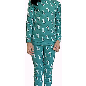 LittLong 12M-5Y Kids Toddlers Girls Boys Baby 100% Cotton LLAMA Snug Fit Sleepwear Pajamas 2 Pcs Pjs Set (5T, Blue)