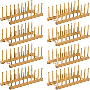 8 Pcs Wooden Plate Racks 8 Slots Plate Organizer for Cabinet Bowl Cup Cutting Board Drying Rack Dish Organizer Plate Holder Rack for Drawers Pot Lid Holder Stand for Kitchen Storage Decorations