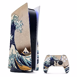 MightySkins Gaming Skin for PS5 / Playstation 5 Bundle - Great Wave of Kanagawa | Protective Viny wrap | Easy to Apply | Made in The USA
