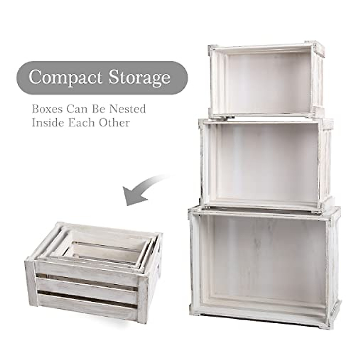 Besmall White Nesting Wooden Crates - Rustic Home Decor & Storage