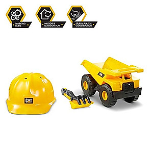 CAT Construction Toys, Dump Truck Set with CAT Hard Hat and Sand Tools, Outdoor Toys for Kids Ages 3+