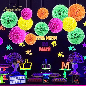NICROLANDEE Blacklight Party Decorations - 12 PCS Fluorescent Neon Tissue Paper Pom Poms for Birthday, Wedding, Baby Shower, Glow-in-The-Dark Party, Neon Party, Prom Dance Party Photography