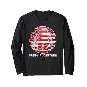 Vintage Baseball Flag Sandy Alcantara Miami MLBPA Long Sleeve T-Shirt