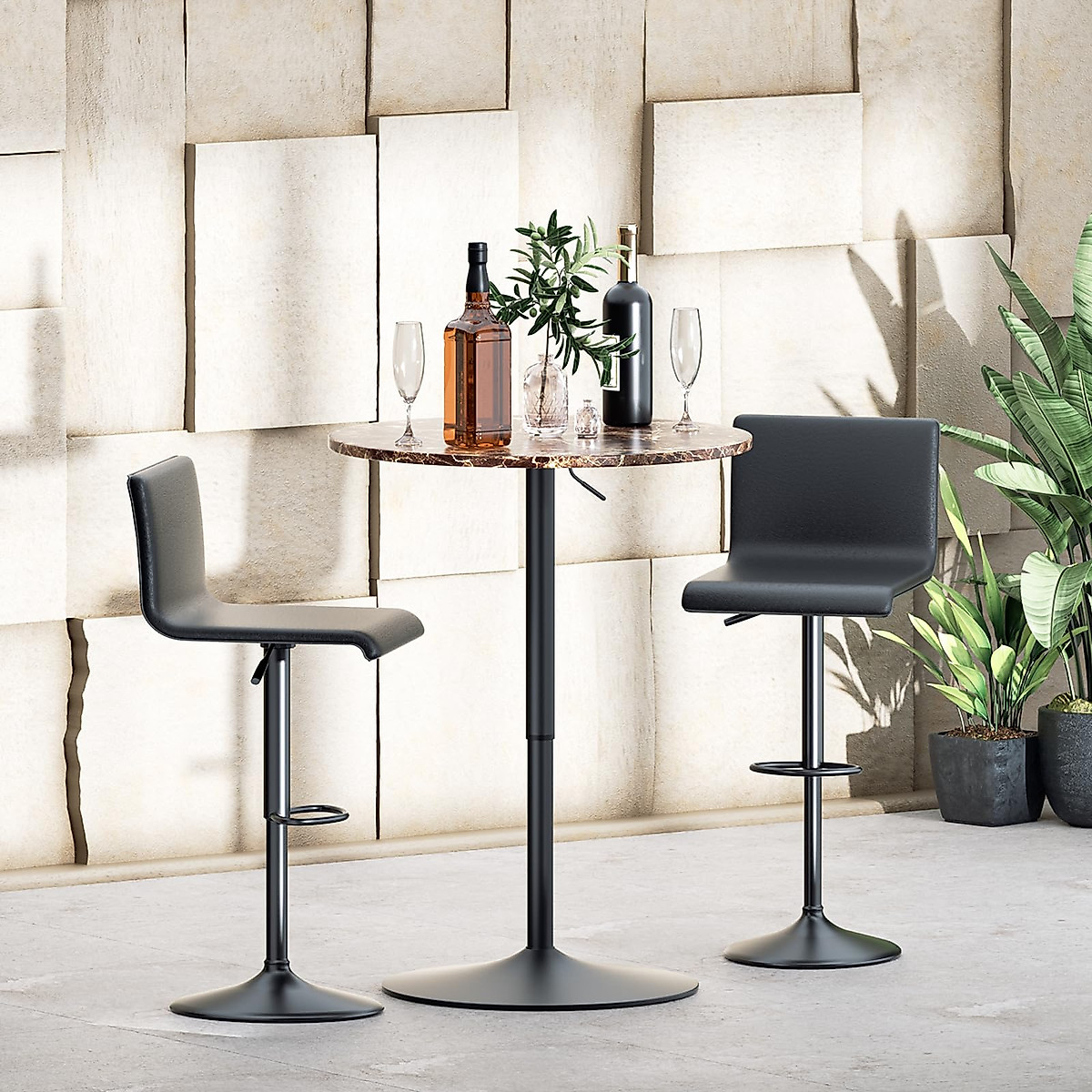 MoNiBloom Round Cocktail Bar Table with Metal Base, 23.5" Rotatable Tall Bistro Pub Table with Adjustable Height Brown Marble Texture Top Counter Bar for Kitchen Dining Room Living Room (Brown Rock)