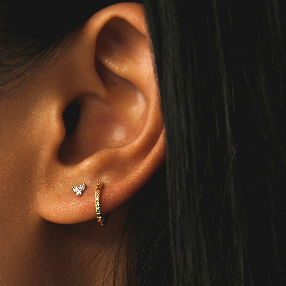 Sterling Silver Stud Earrings for Women Men, Flower Cubic Zirconia Stud Earrings Set | Small Cartilage CZ Hypoallergenic Tragus Piercing Earrings for Teens 3mm 4mm 5mm