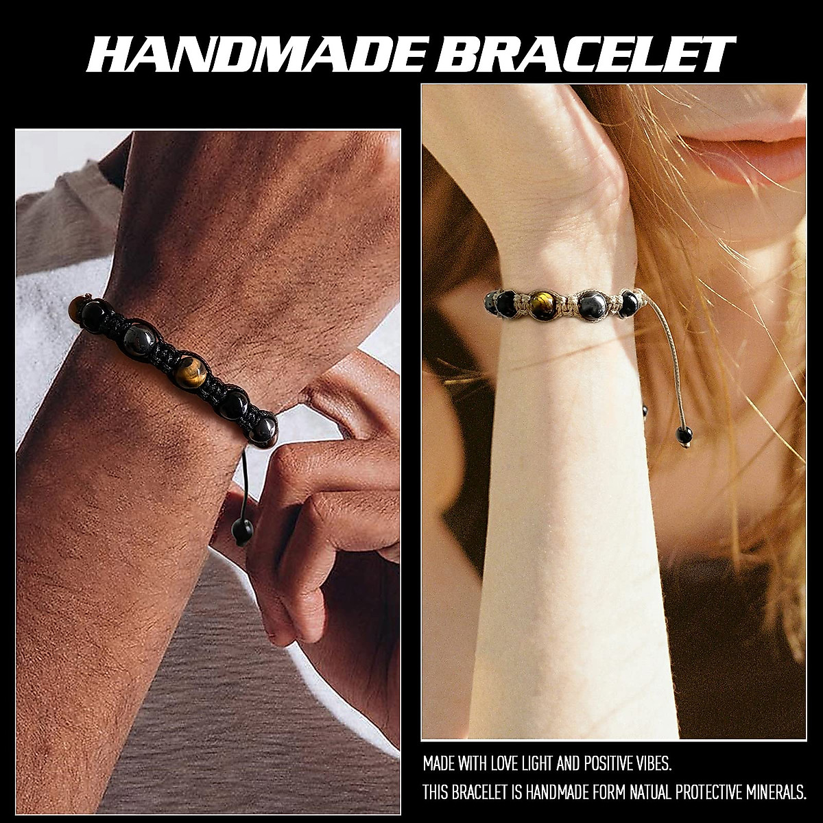 Vinswet Triple Protection Bracelet,Genuine Tigers Eye Black Obsidian and Hematite Beads Bracelet for Men Women,Handmade Crystal Healing Bracelets Bring Luck and Prosperity and Happiness