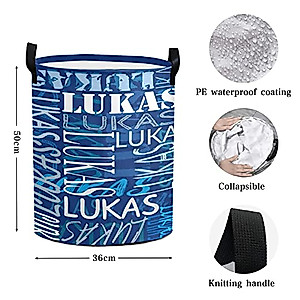 Custom Laundry Hamper Personalized Collapsible Laundry Baskets with Name Clothes Storage Basket with Handle for Bathroom Living Room Bedroom (Blue)