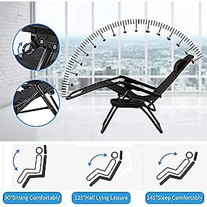 Dkeli Zero Gravity Chair Set of 2 Patio Folding Adjustable Zero Gravity Lounge Chair with Cup Holders Outdoor Recliner Camping Chair for Poolside Backyard Lawn Beach, Black