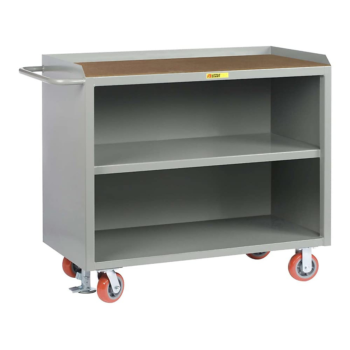 Little Giant MJ3-2436-FL-LP Heavy-Duty Mobile Bench Cabinet with Center Shelf and Louvered Panel,1-3/4" Butcher Block Top Surface, 24" Length, 36" Width