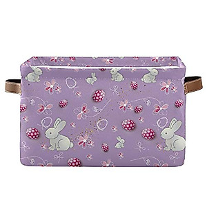 Blueangle Cute Bunny Rectangle Storage Bin, 15 x 11 x 9.5 in, Collapsible Organizer Storage Basket for Home Easter Décor