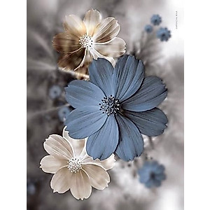 Blue and White Flowers Stamped Cross Stitch Kits Plant Flowers Adults Beginners Counted Cross Stitch Kits Needlecrafts for Home Wall Decor Cross Stitch Patterns/12x16 inch