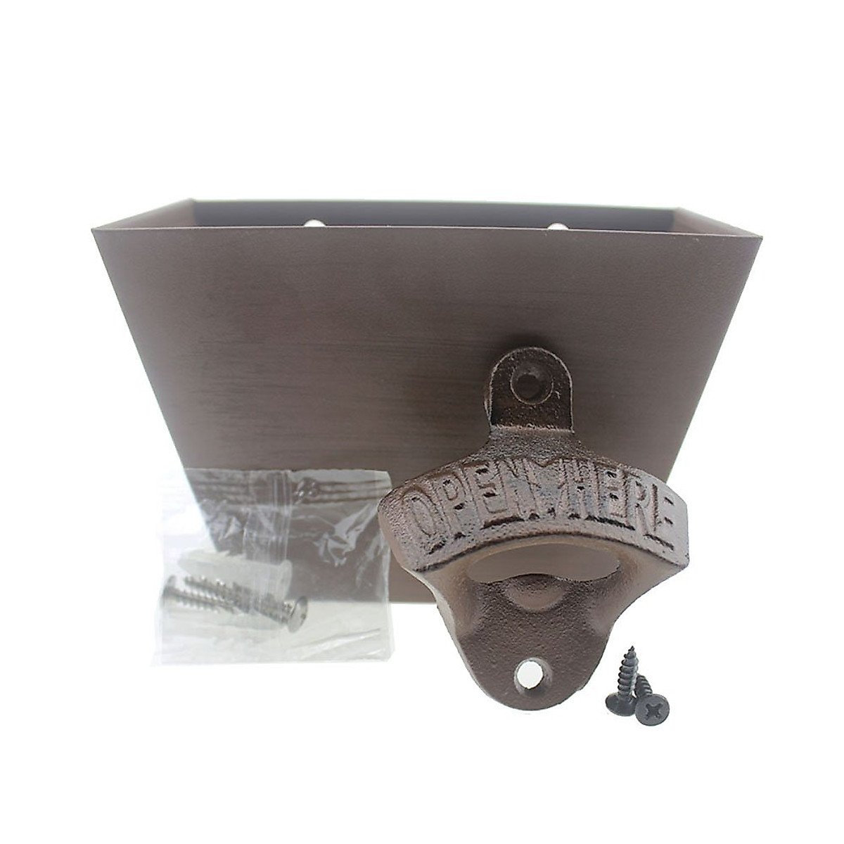 Luwanburg Retro Cast Iron Beer Bottle Opener Wall Mounted with Cap Catcher Collector Brown Great Choice for New Year Men Gift