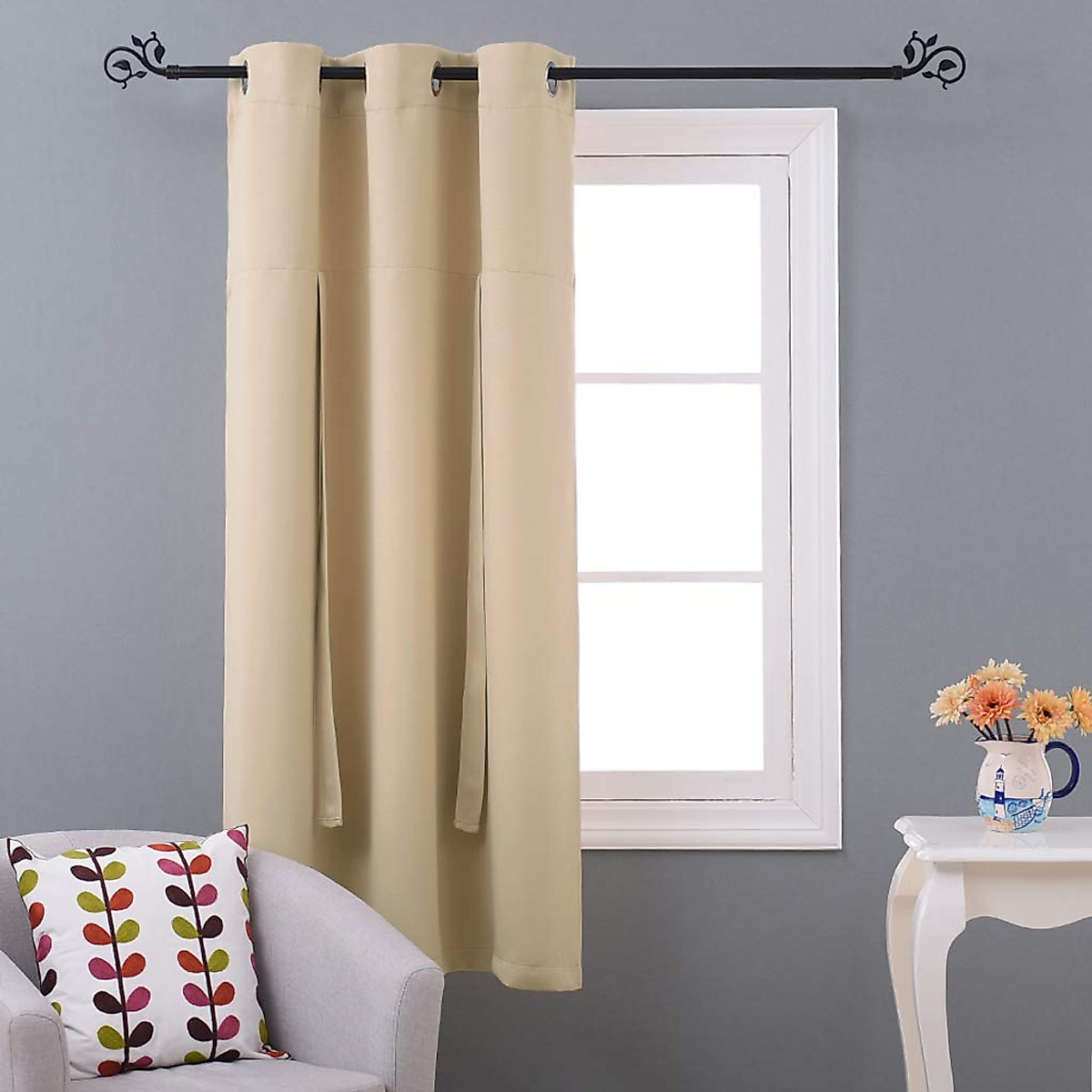 NICETOWN Roman Shade Valances for Windows - Tie Up Balloon Kitchen/Bathroom/Farmhouse Window Curtain Shade(Biscotti Beige, Grommet Top Panel, W46 x L63)