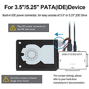 EYOOLD SATA IDE to USB 3.0 Adapter, External Hard Drive Reader Ultra Recovery Converter for Universal 2.5 3.5 IDE and SATA HDD SSD, 5.25-inch DVD/CD-ROM Optical Drive, Easy to Use