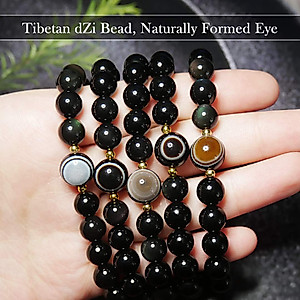 L&C Feng Shui Black Obsidian Beaded Bracelet - Women Mens 8MM Natural Obsidian Crystal Evil Eye Agate Relief Reiki Healing Stone Protection Link Bracelet Bring Luck Prosperity Wealth (Black Evil Eye)