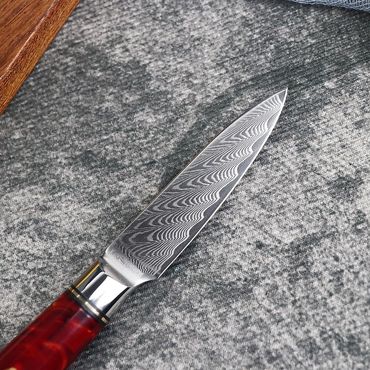 JUMCSONG 3.5 Inch Fruit Knife, 67 Layer Damascus Steel Blade Peeling Knife, Super Sharp Kitchen Knife