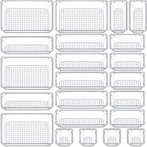 Kootek 22 Pcs Clear Plastic Drawer Organizer Set, 4-Size Bathroom Drawer Organizers Non-Slip Desk Dividers Trays, Versatile Storage Bins for Makeup, Jewelry, Vanity, Bedroom, Kitchen, Office