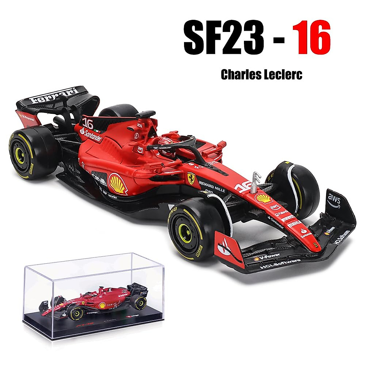 JODIYAAH Bburago 1:24 F1 2023 SF23 16# Charles Leclerc Ferrari Alloy Car Die Cast Car Model Collection Gift (1/24 SF23 16#)