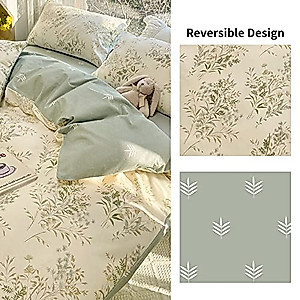 zeyekuku 4pcs Duvet Cover Set- 100% Cotton Comfort Duvet Cover Set,Include a Duvet Cover,a Deep Pocket Fitted Sheet,2 Pillow Shams Home Bedding with Zipper Closure for All Season (Queen, Floral)