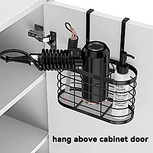 Hair Dryer Holder 3 in 1 Hair Tool Organizer Djustable Height Wall Mounted/Cabinet Door Bathroom Organizer Under Sink for Hair Dryer, Flat Irons, Curling Wands, Hair Straighteners