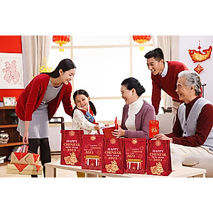 Chinese New Year 2023 Year of the Rabbit Party Goodie Bags 18 Pack, Lunar New Year Red Kraft Paper Candy Bags, Spring Festival Party Favor Treat Box Gift Bags