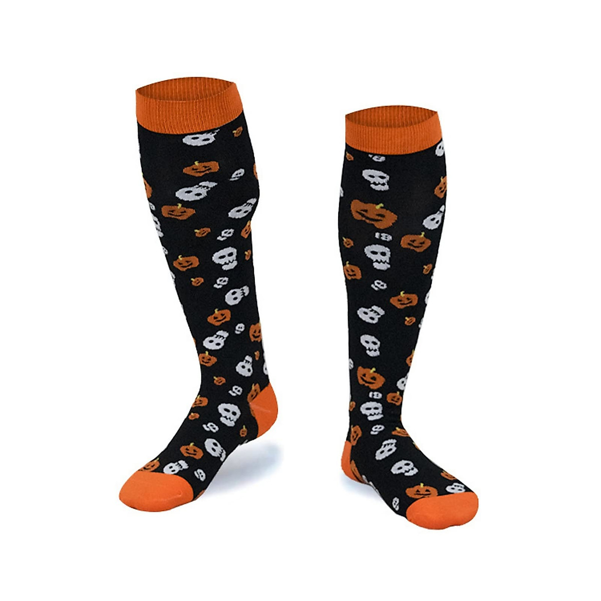 Halloween Compression Stockings for Women Men, 4 Pair Long Halloween Socks 20-30 mmHg for Running, Cycling, Pregnant