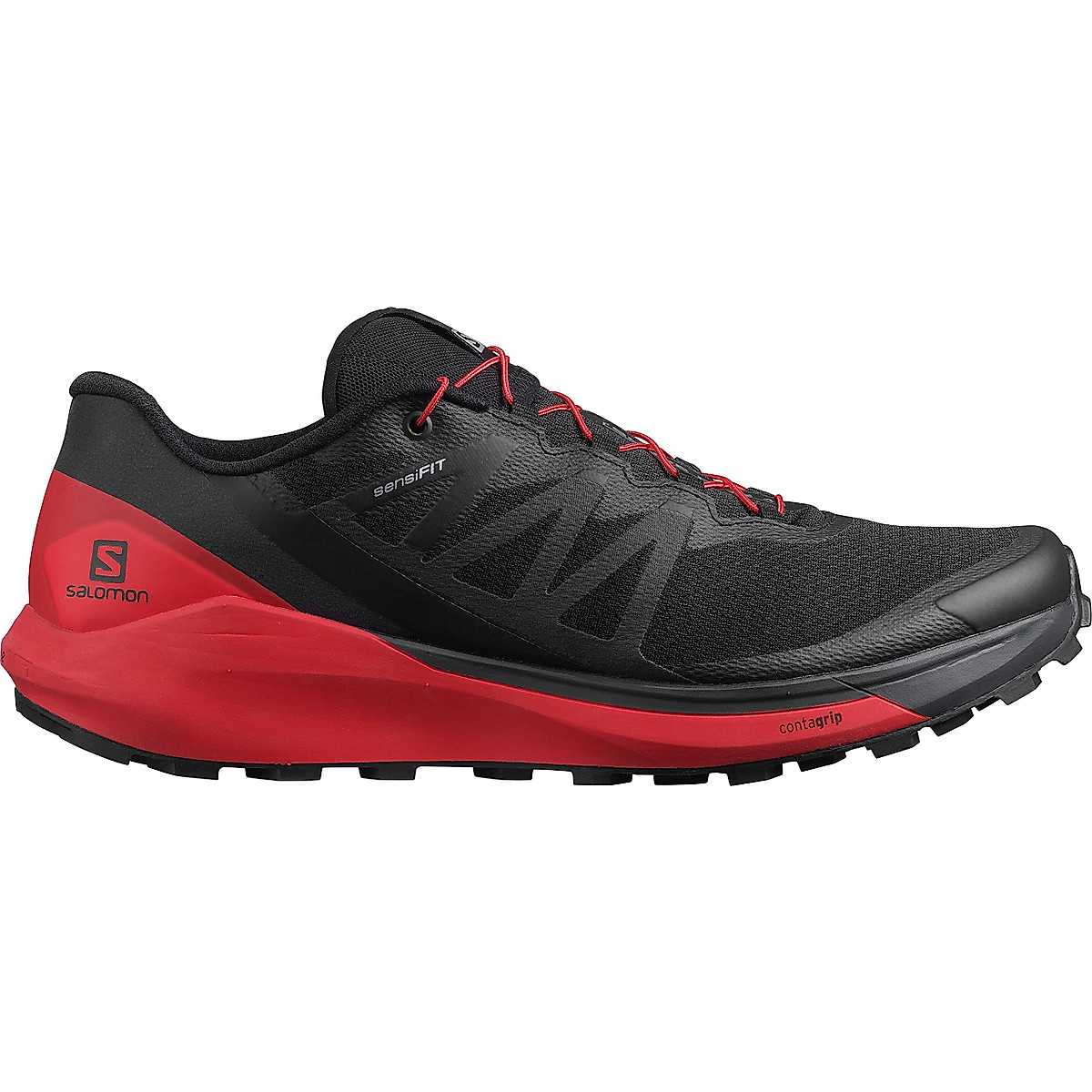 Salomon Sense Ride 4 Trail Running Shoes for Men, Black/Goji Berry/Phantom, 12.5