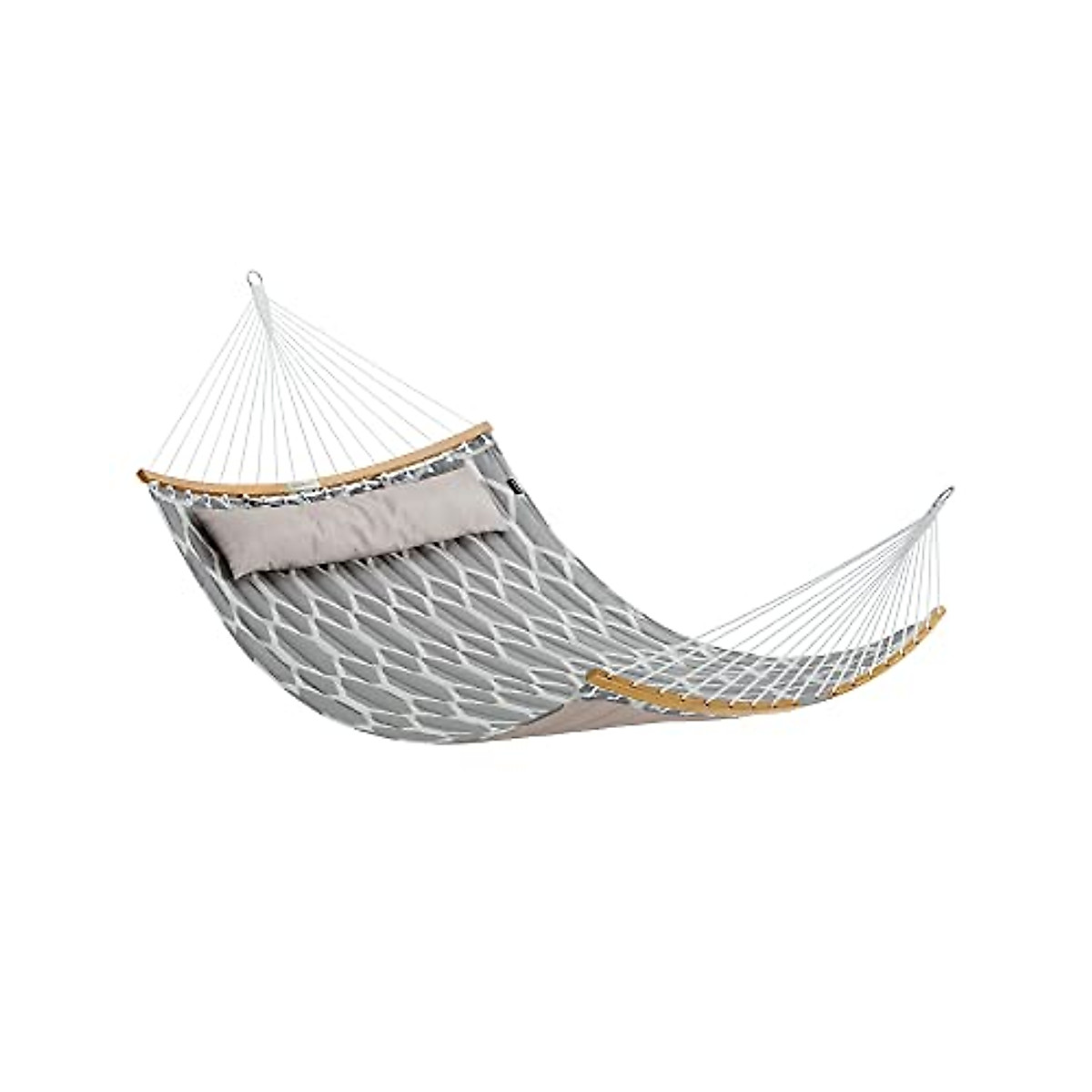 SONGMICS Hammock, Quilted Hammock with Curved Bamboo Spreaders, Pillow, 78.7 x 55.1 Inches, Portable Padded Hammock Holds up to 495 lb, Gray and Beige Rhombus UGDC034G02