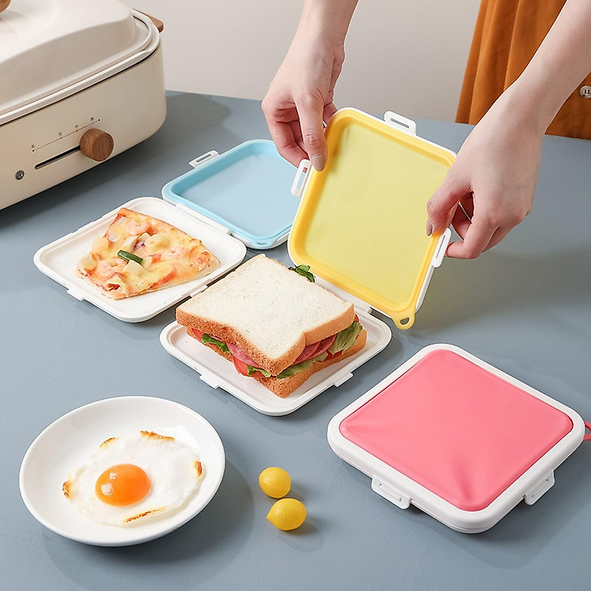 Sandwich Containers, Silicone Sandwich Storage With Snap-Off Sandwich Box Reusable Sandwich Holder For Snacks Storage (Pink)