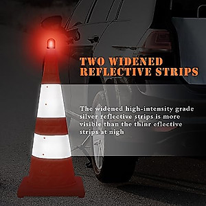WHDZ 28 inch Collapsible Traffic Cones with LED Light Multi Purpose Pop up Reflective Safety Cones 4 Pack Orange