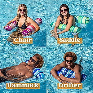 Sloosh 3 Pack Inflatable Pool Float Hammock, Water Hammock Lounges, Multi-Purpose Swimming Pool Accessories (Saddle, Lounge Chair, Hammock, Drifter) for Pool, Lake, Outdoor, Beach