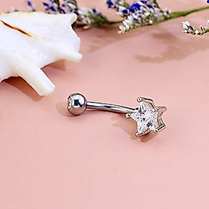 COCHARM 14G Dainty Belly Button Rings Clear Star CZ Belly Navel Rings 316L Stainless Steel Belly Piercing Jewelry
