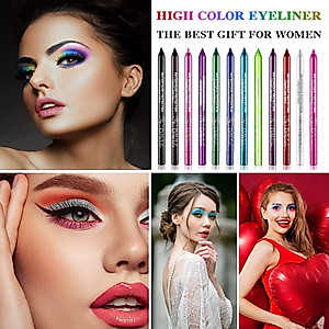 Geruicee 12 Colors Eyeliner Pen Set,Glitter Eyeliner Pencil,Pearl Eyeliner Pencil Waterproof Colored Eyeliners Long-Lasting Professional Eye Makeup Set for Women