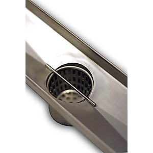 Novalinea - 54 Inch Linear Shower Drain with Tile Insert Grate, Includes Hair Strainer and Leveling Feet, 2 Inch Center Outlet, 304 Stainless Steel