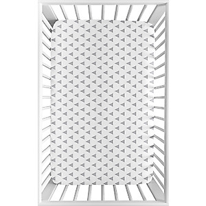 Sweet Jojo Designs Grey and White Triangle Baby Boy or Girl Unisex Fitted Mini Portable Crib Sheet for Earth and Sky Collection - for Mini Crib or Pack and Play ONLY