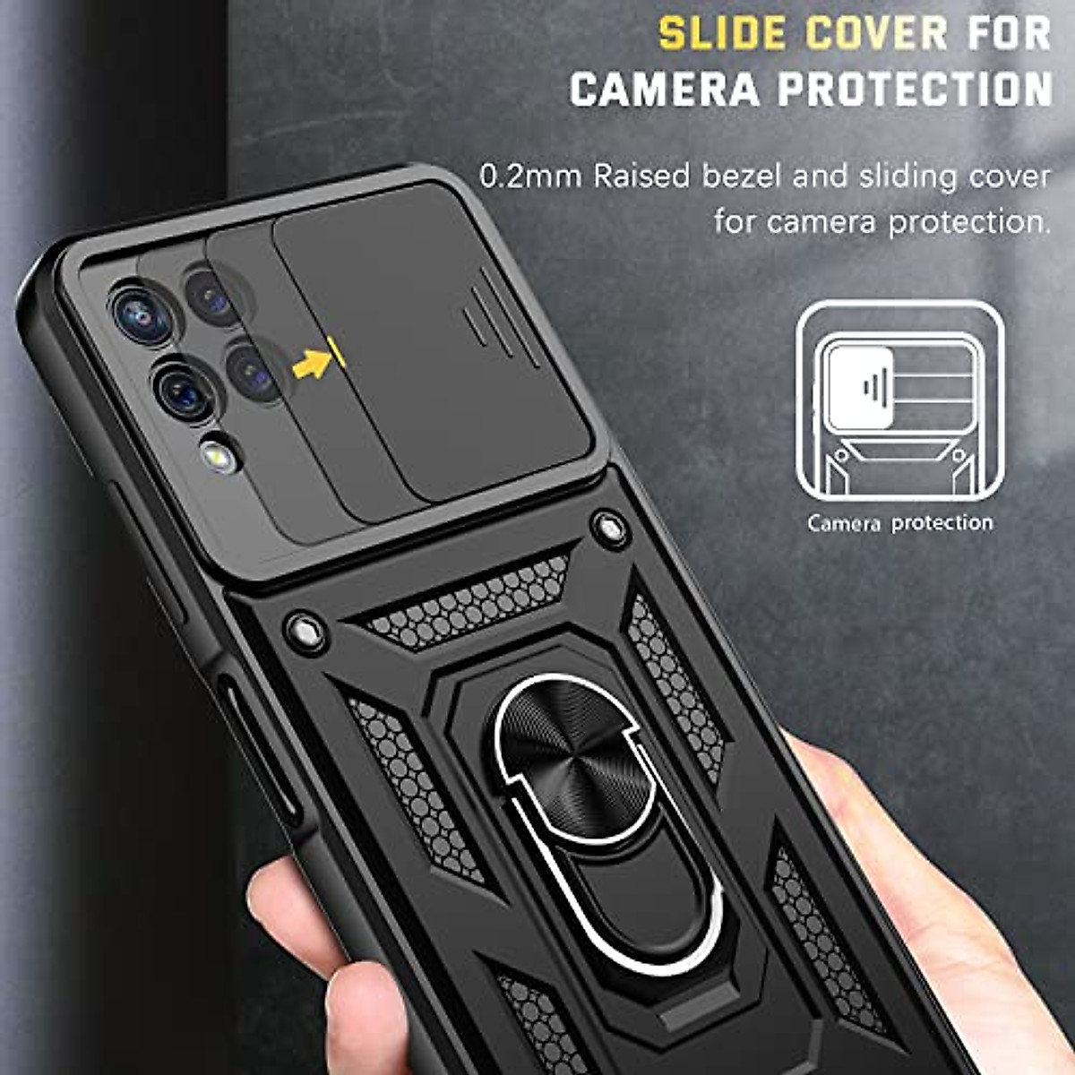 Dretal for T-Mobile REVVL 6X Pro 5G Case, REVVL 6X Pro 5G Case with Stand Kickstand Ring and Camera Cover with Tempered Glass Screen Protector, Military Grade Shockproof Protective Cover (TC-Black)