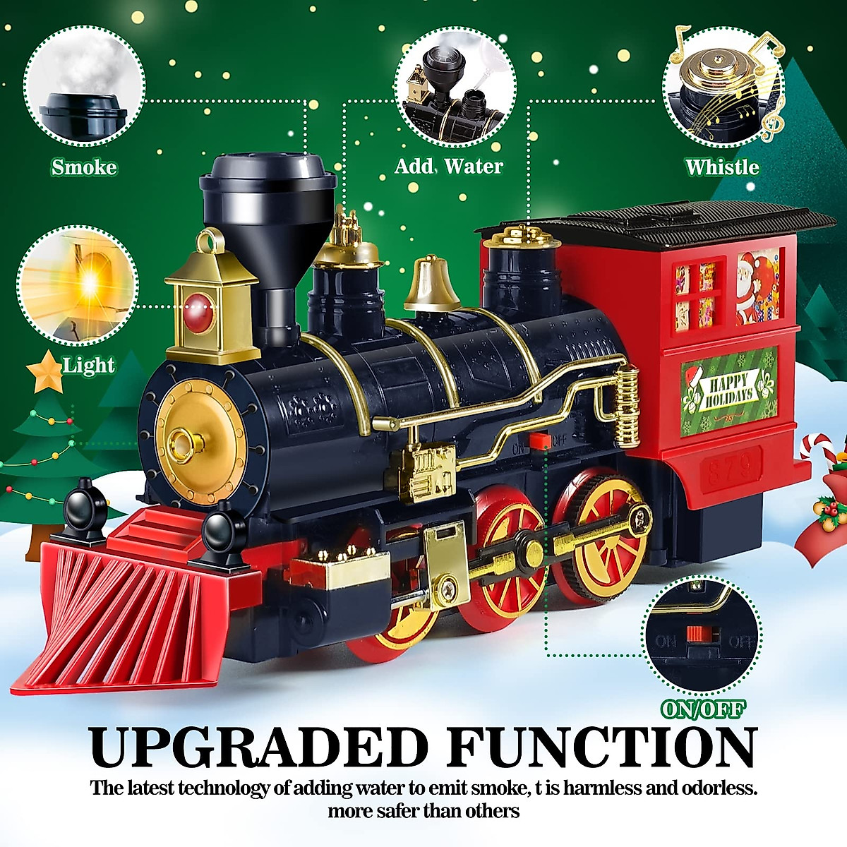 BainGesk Train Set, Electric Train Toy for Boys & Girls, Model Christmas Train Set for Under The Tree, Railway Kit with Sounds, Light, for 3, 4, 5, 6, 7, 8+ Year Old Kids