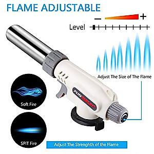 FunOwlet Butane Torch Lighter + Butane Torch Head, Culinary Torches Chef Cooking Professional Adjustable Flame with Reverse Use for Creme, Brulee, BBQ, Baking, Jewelry