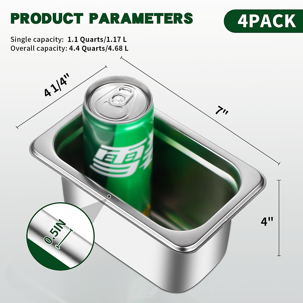 BAKPOCO Hotel Pan 1/9 Size - Steam Pan With Lid 4" Deep 4 Packs Food Pan Anti Jam Stainless Steel Buffet Pan Commercial Stainless Steel Pan