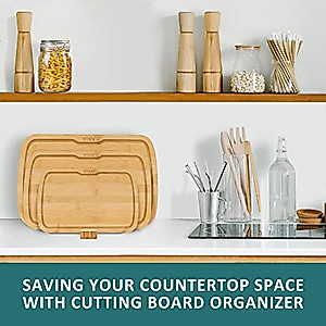 Bamboo Cutting Board Kitchen Chopping-Board: YISH Bamboo Chop Board Set of 3 With Juice Groove Wood Cutting Boards with Holder for Meat Vegetables - 15"x10" & 13"x8" & 10"x6.2"