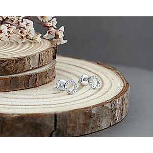 Dazzlingrock Collection Round White Diamond Hollow Circle Shape Stud Earrings for Women (0.10 ctw, Color I-J, Clarity I2-I3) in 10K White Gold in Screw Back