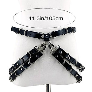 Cosydays Punk Waist Chain Belt Black Leather Harness Body Chain Belt Layered Party Rave Outfits Belly Chain Jewelry for Women and Girls